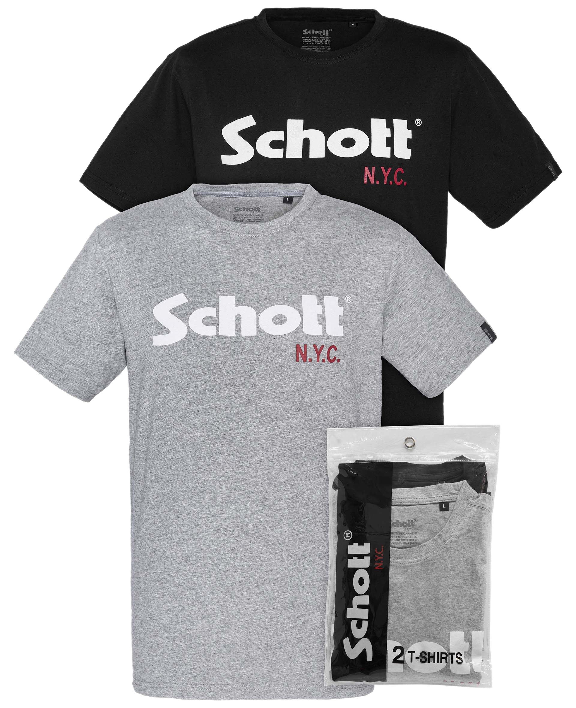 Pegashoes - Pack De 2 Tee-Shirt Schott Noir/Gris - TS01MCLOGO-BKHG
